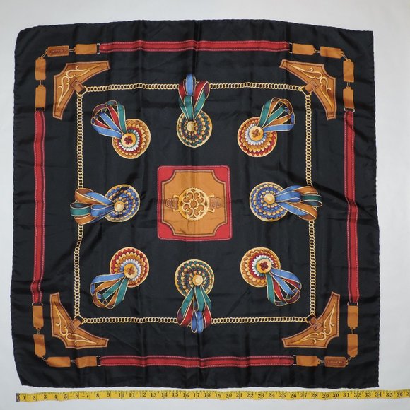 Coach | Accessories | Coach Black Silk Twill Scarf Vintage Equestrian ...